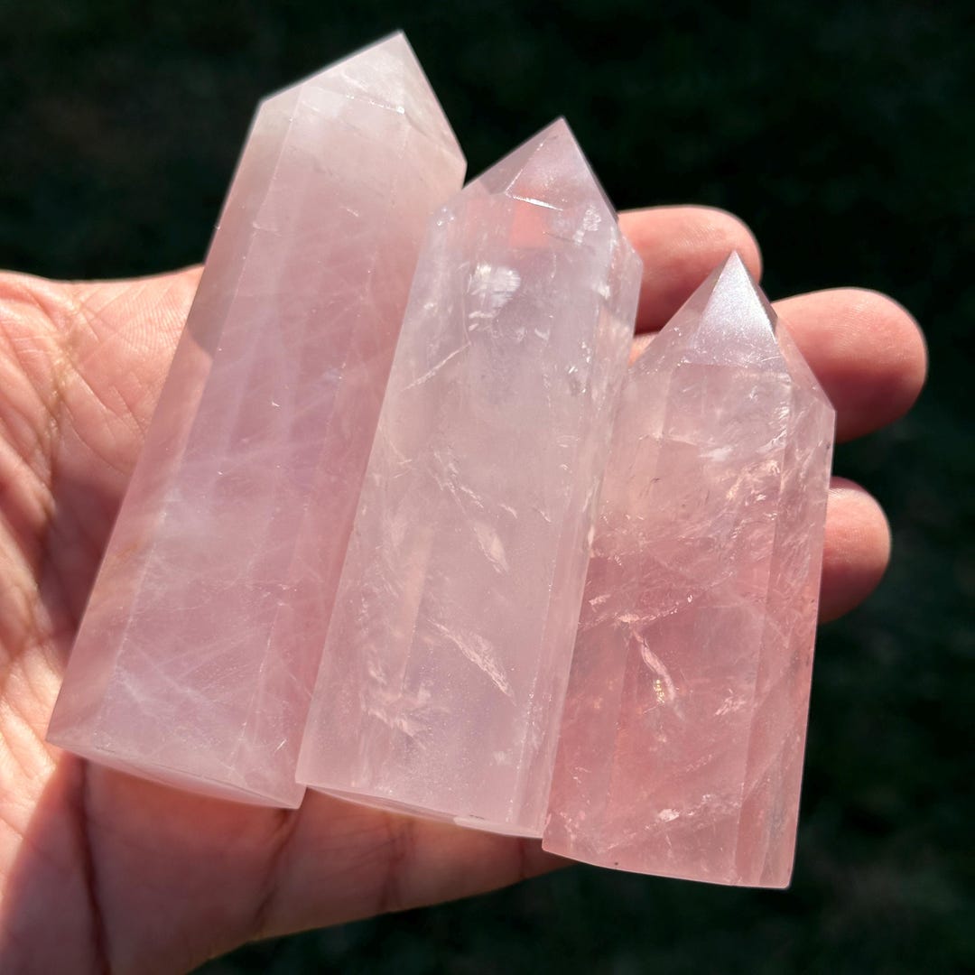 Trio of Rose Quartz Towers Gemmy Pink Crystal Points - Etsy