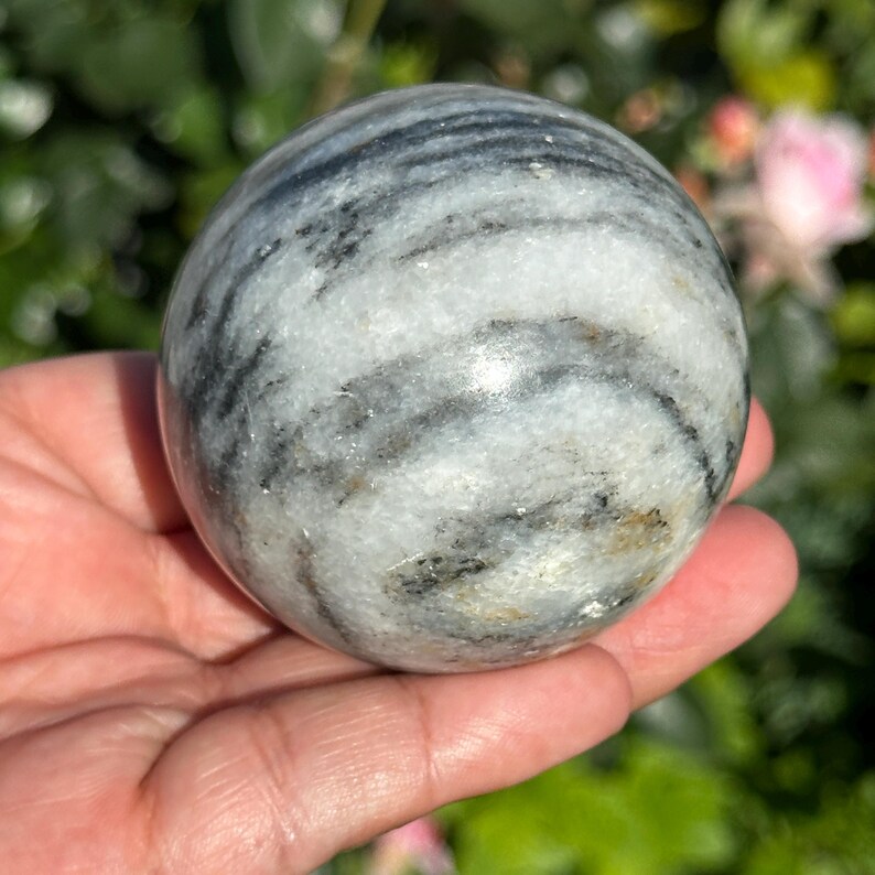 Zebra Marble Sphere | Black & White Striped Crystal Carving Satin ...