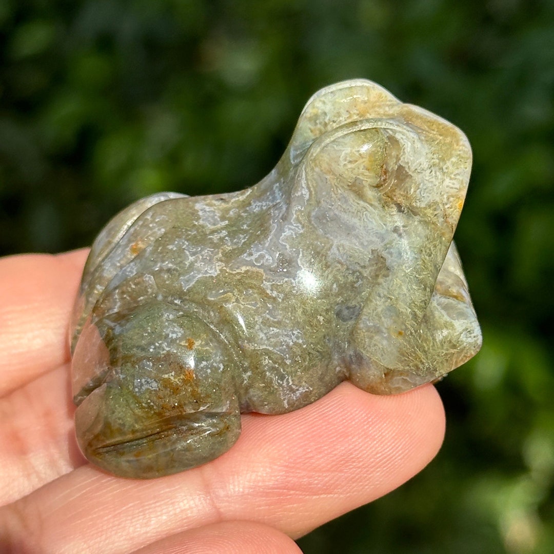 HQ Moss Agate Frog Carving Stunning Formations Green Crystal Chalcedony ...