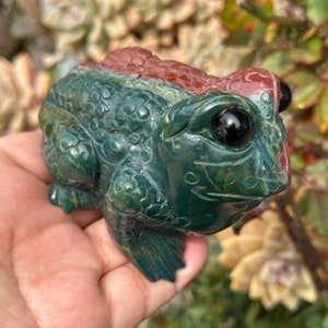 Large OJ Frog Carving Crystal Ocean Sea Jasper Colorful Lucky Toad ...