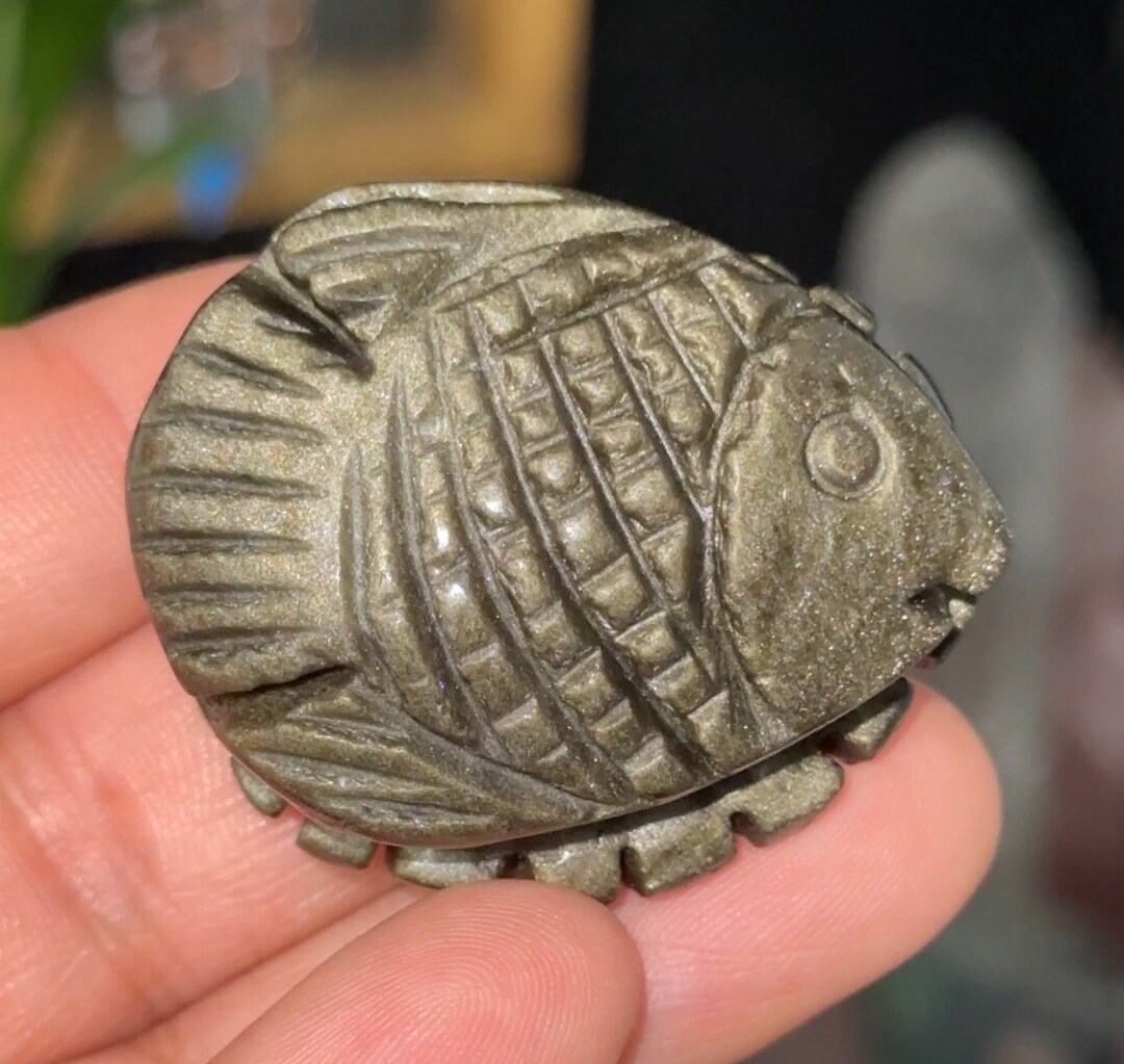 Gold Sheen Obsidian Ocean Fish HQ Carving Crystal Gemstone Full Flash ...