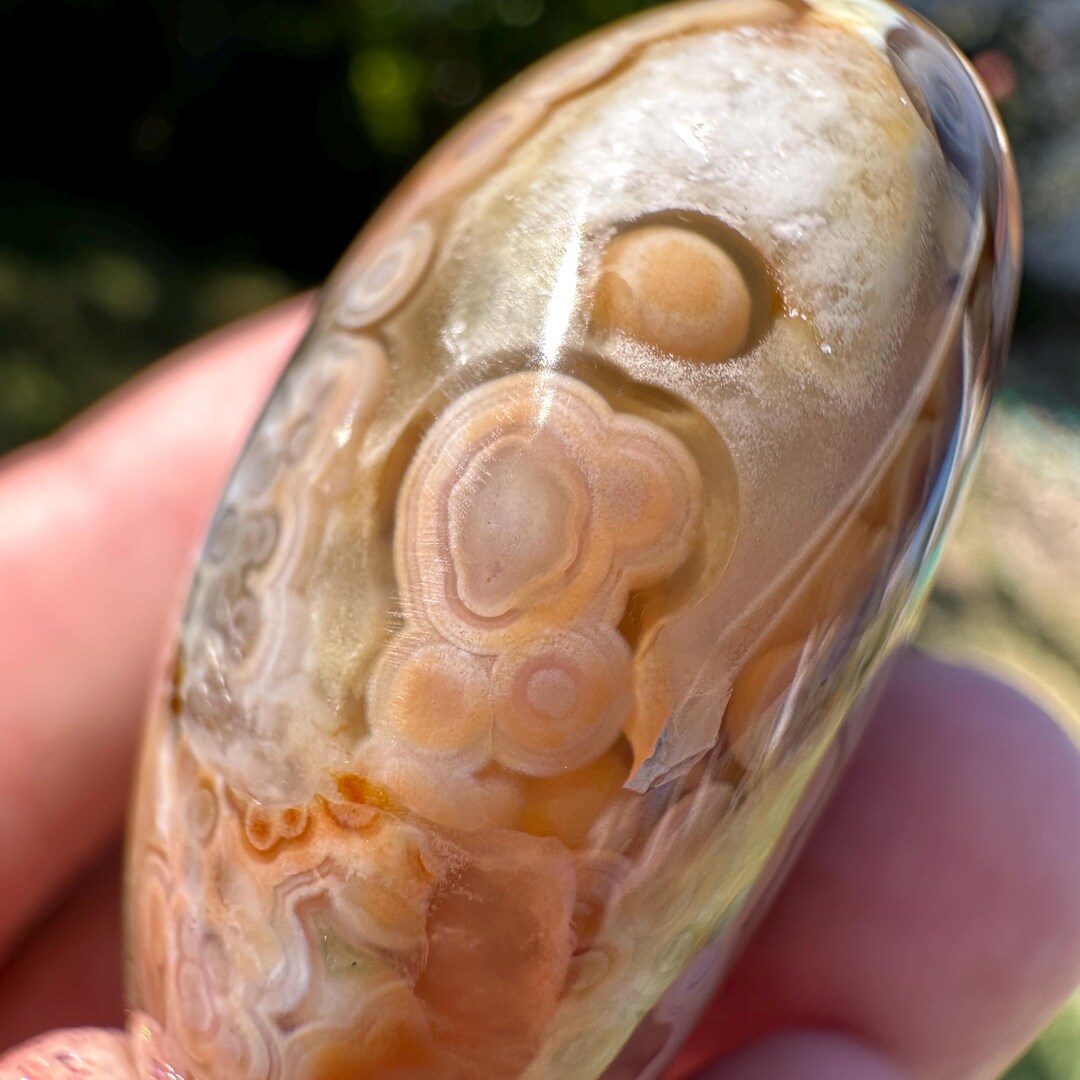 Peachy Jelly Ocean Jasper HQ Palm Stone Old Stock Floating Orbs Druzy ...