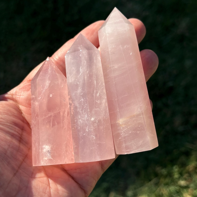 Trio of Rose Quartz Towers Gemmy Pink Crystal Points - Etsy
