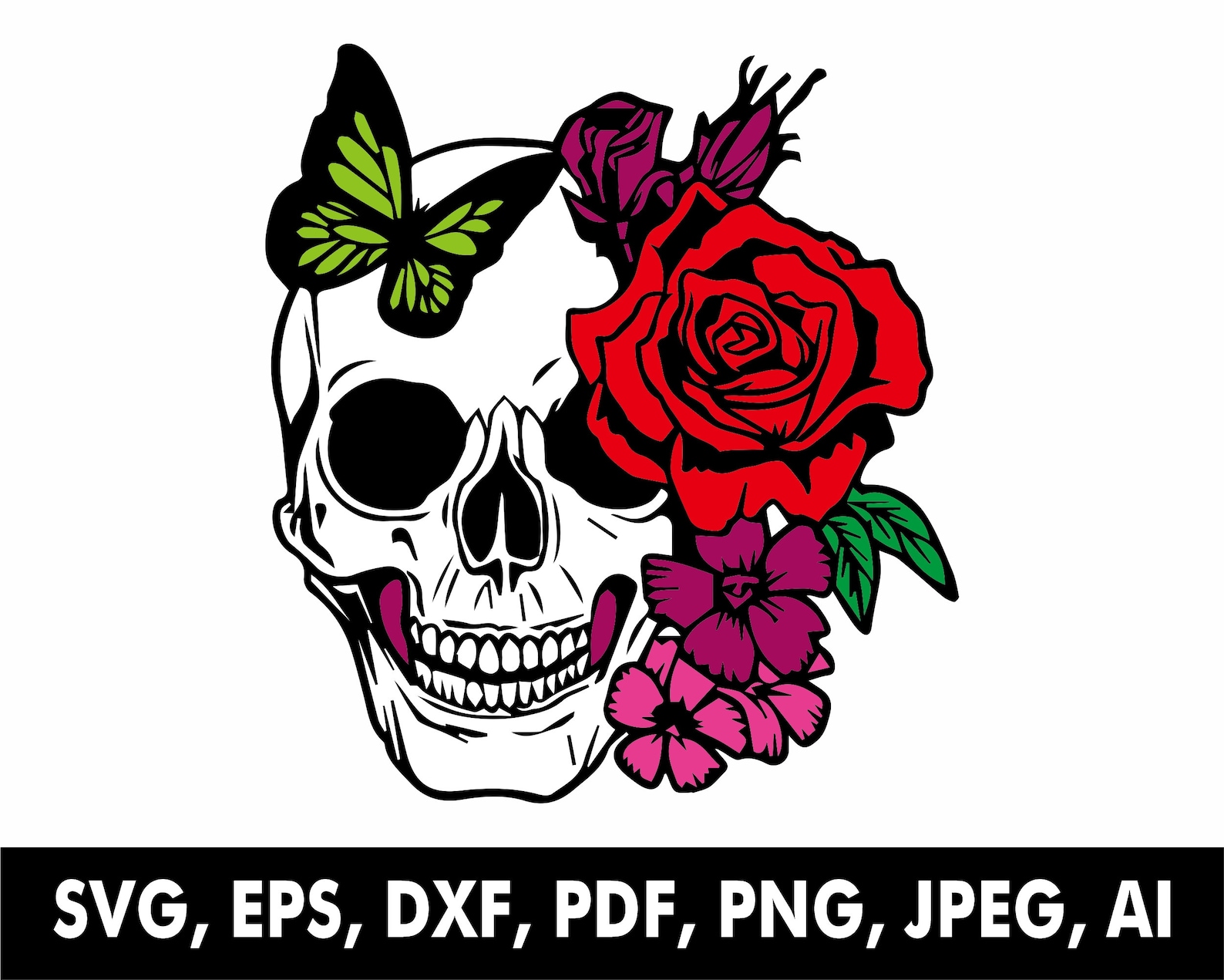 Skull Rose Svg Skull Svg File Flower Skull Svg Skull and - Etsy
