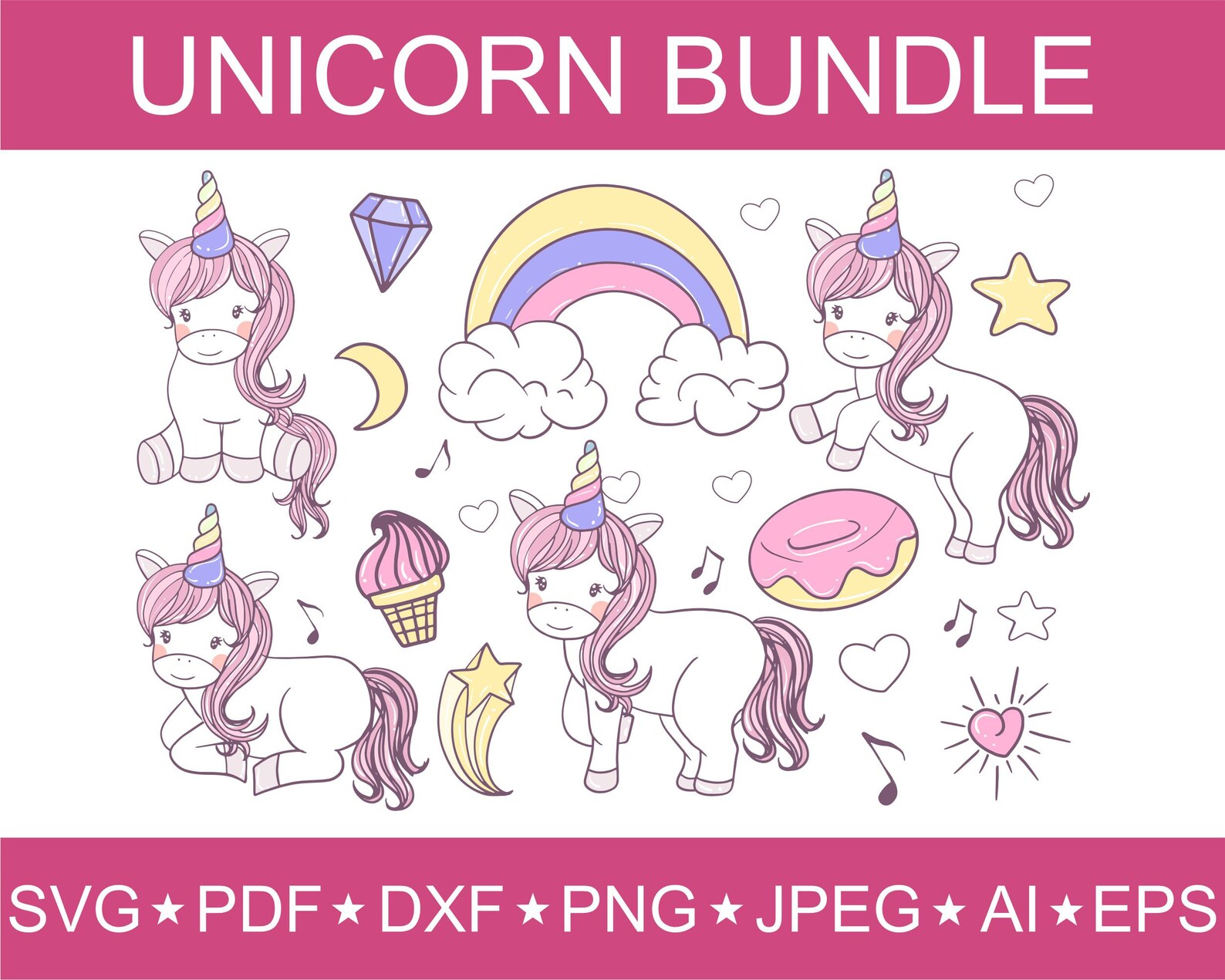 Unicorn Bundle Svg Unicorn Horn Clipart Unicorn Face Svg - Etsy