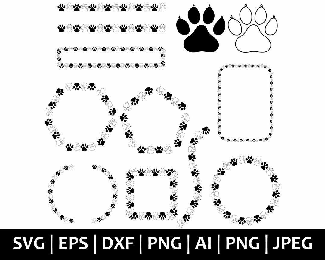 Paw Circle Frame Svg, Paw Print Monogram Svg, Dog Paw Svg, Animal Paw ...