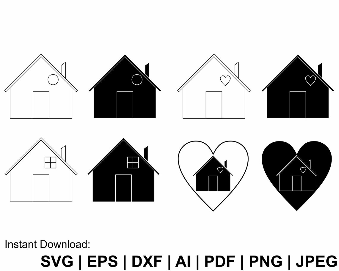 House Svg, Home Svg, House Outline Svg, Heart House Svg, House Vector ...