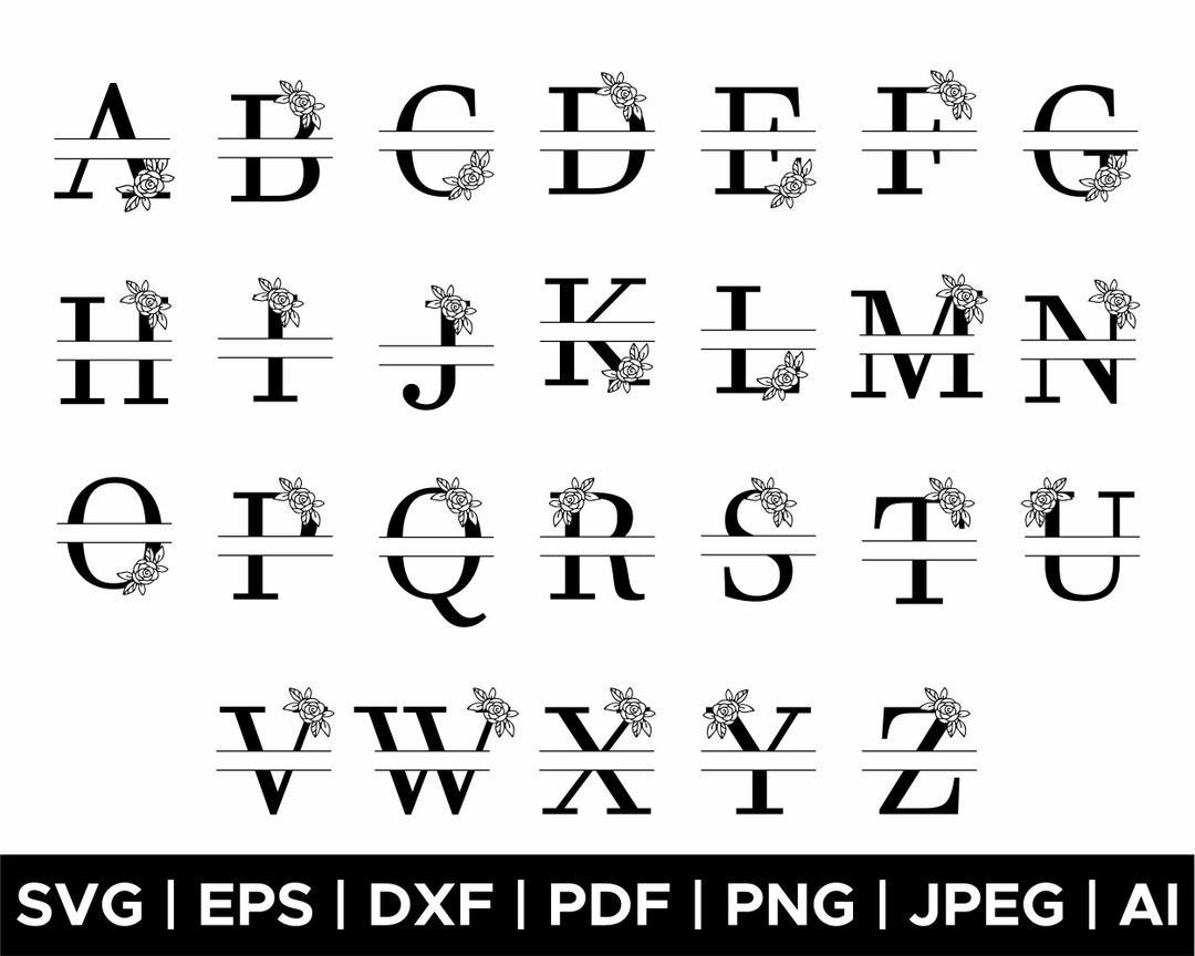 Flower Split Monogram Alphabet SVG, Monogram Letter SVG, Wedding Letter ...