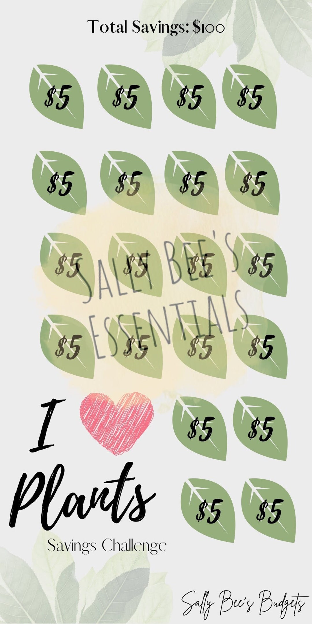 I Love Plants Savings Challenge - Etsy