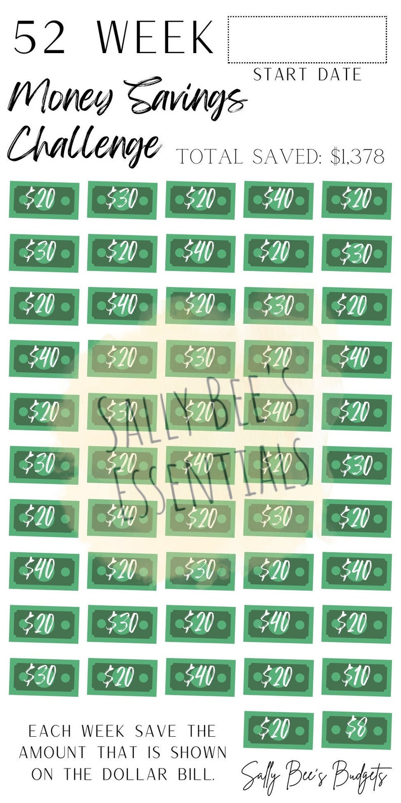 52 Week Savings Challenge Money Version - Etsy