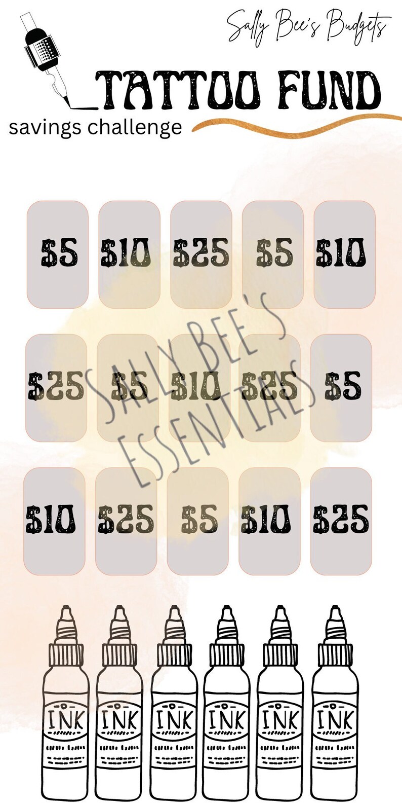 Tattoo Fund Savings Challenge - Etsy