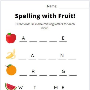 Children's Educational Spelling Activity Worksheet Fruit Themed ...