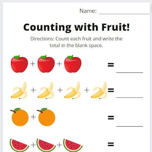 Children's Educational Counting Activity Worksheet Fruit Themed ...