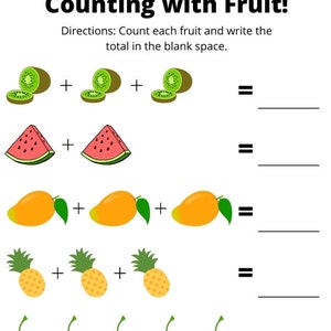 Children's Educational Counting Activity Worksheet Fruit Themed ...
