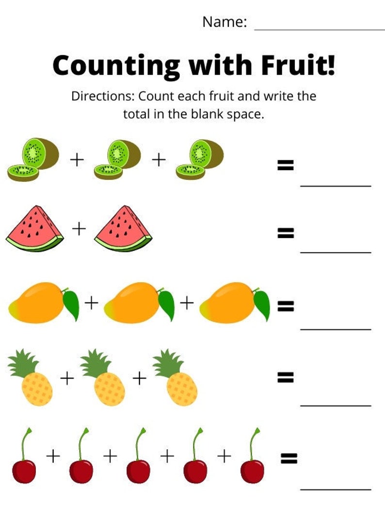 Children's Educational Counting Activity Worksheet Fruit Themed ...