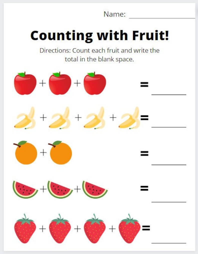 Children's Educational Counting Activity Worksheet Fruit Themed ...