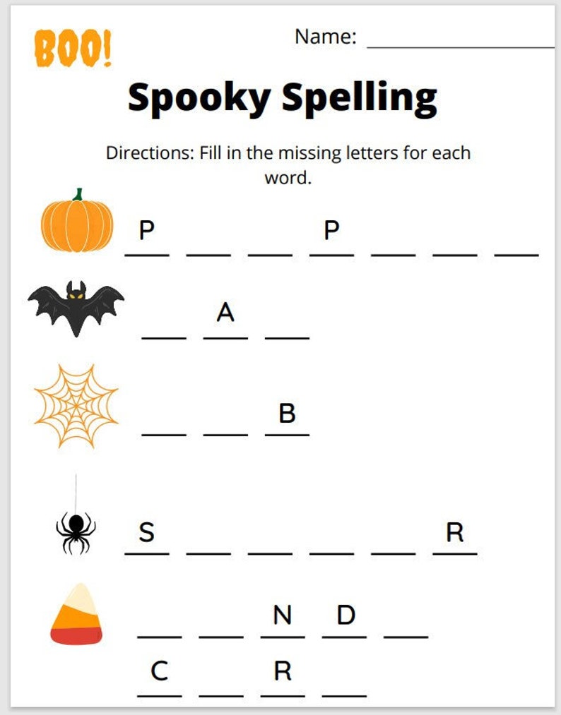 Children's Educational Spelling Activity Worksheet Halloween Themed ...