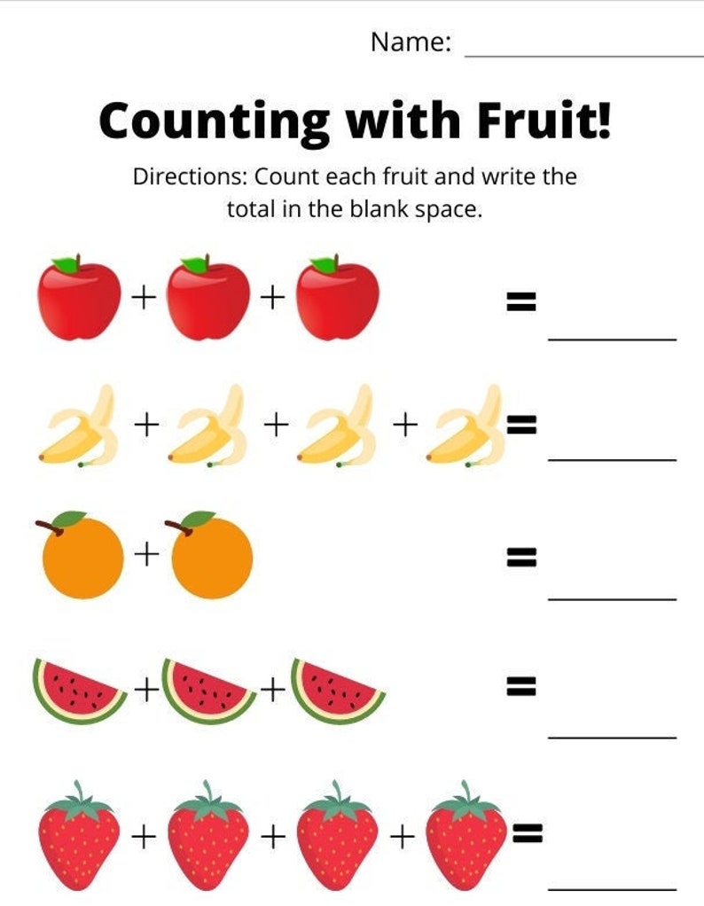 Children's Educational Counting Activity Worksheet Fruit Themed ...