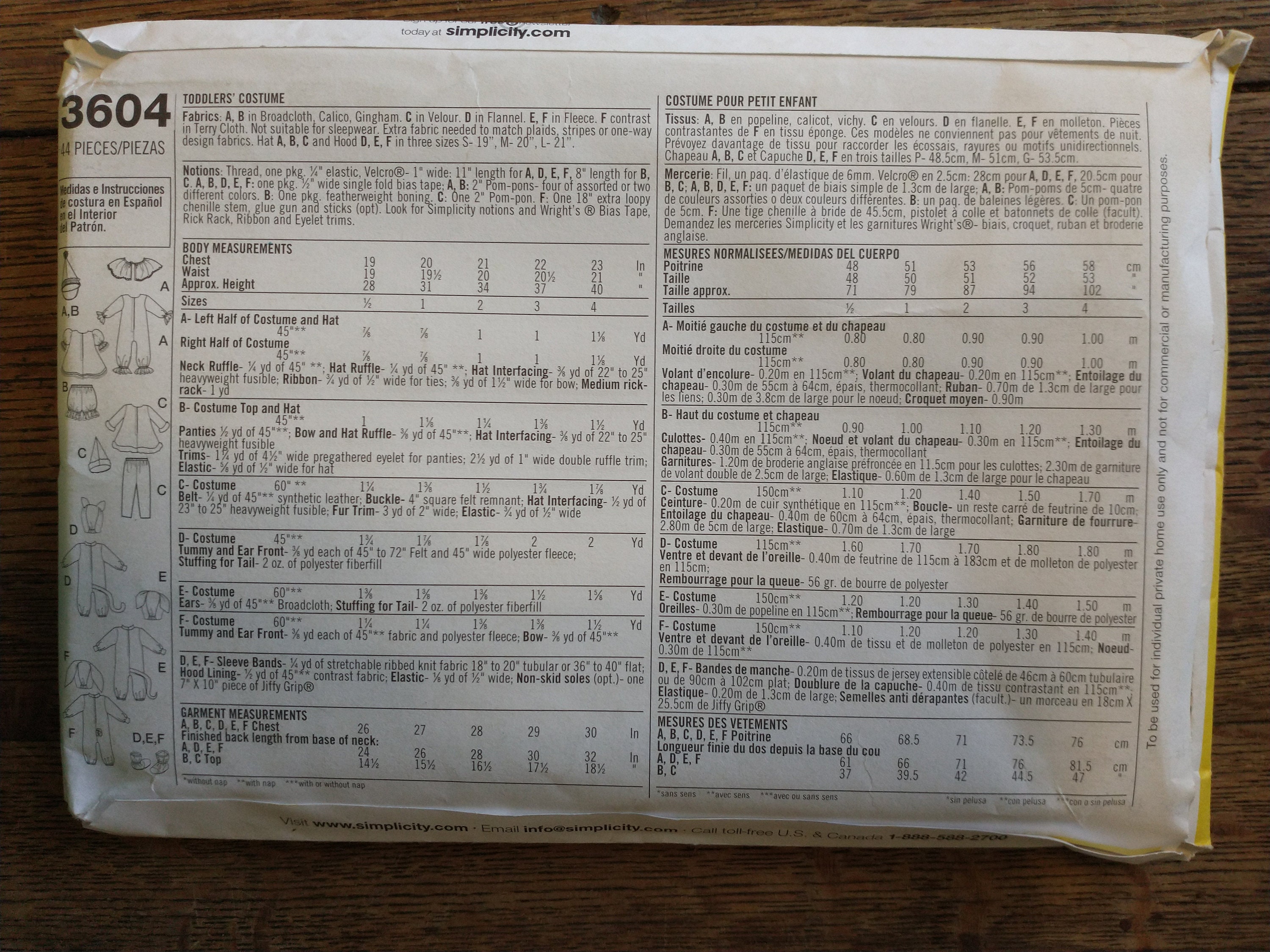Simplicity Sewing Patterns for Dummies Toddlers Costumes 3604 - Etsy