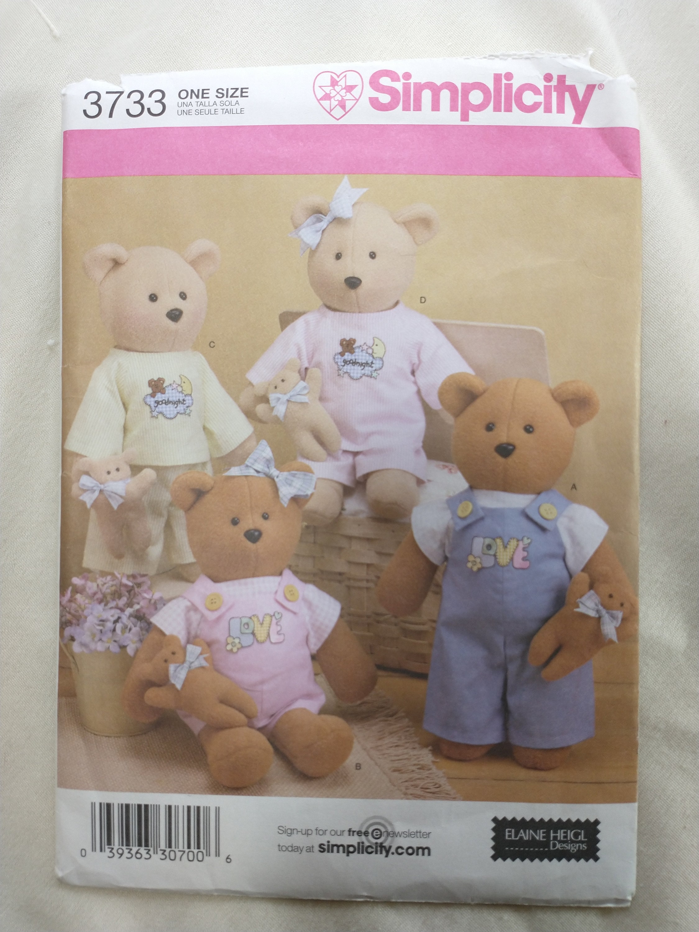 Simplicity Pattern 3733 Two Piece Bears and Clothes - Etsy