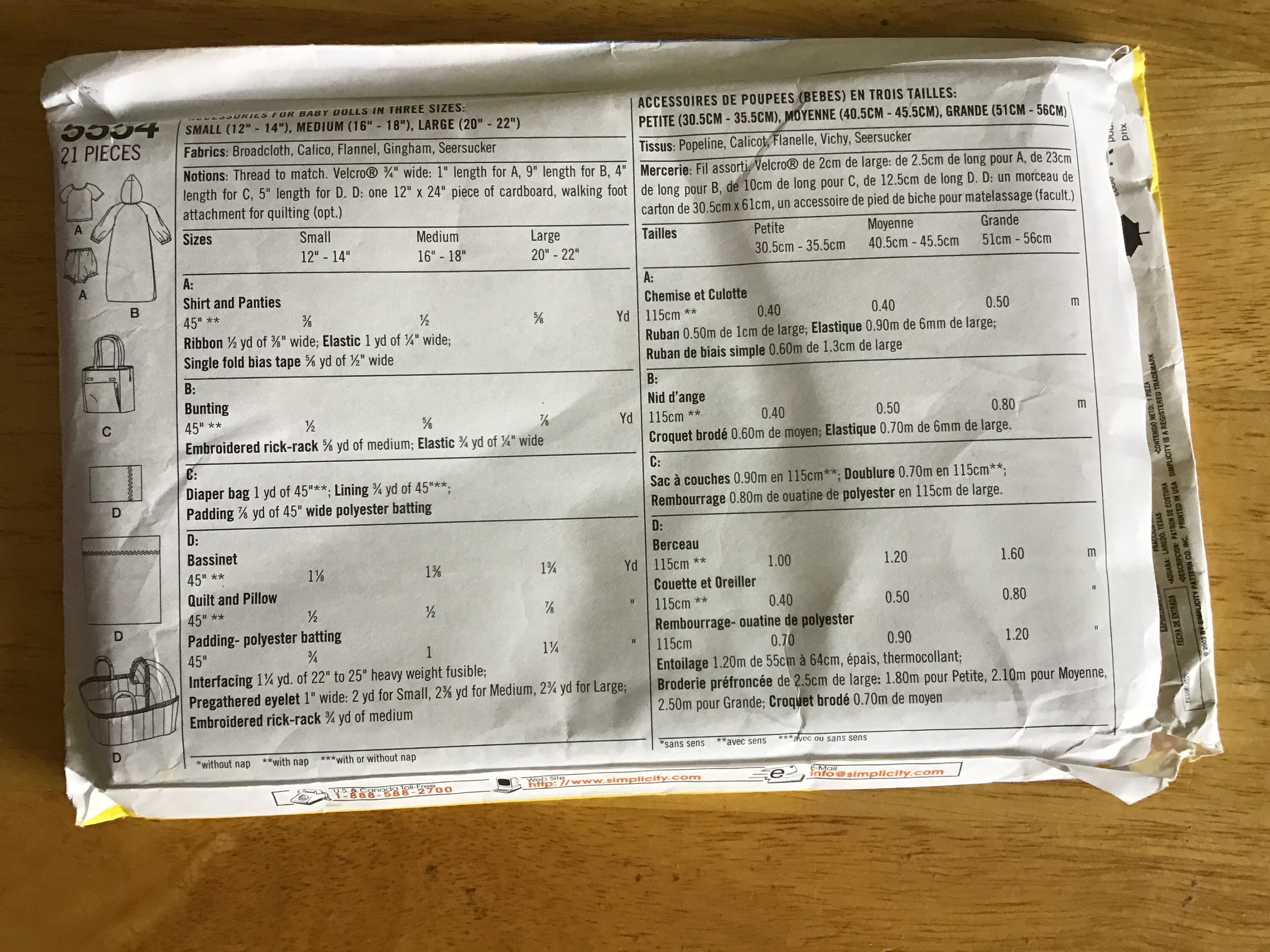 Simplicity Sewing Patterns for Dummies 5554 Baby Doll Clothes in Three ...