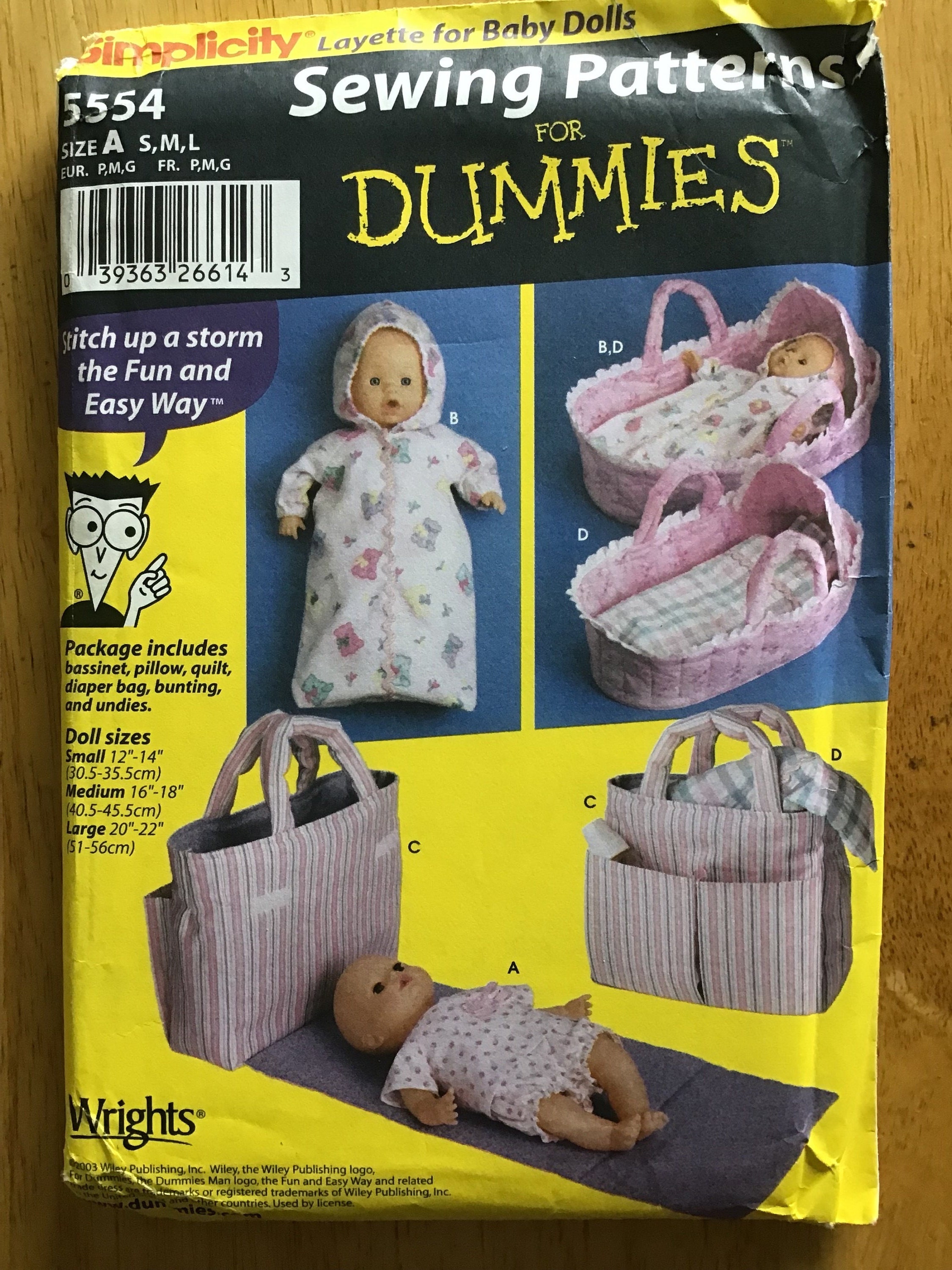 Simplicity Sewing Patterns for Dummies 5554 Baby Doll Clothes in Three ...