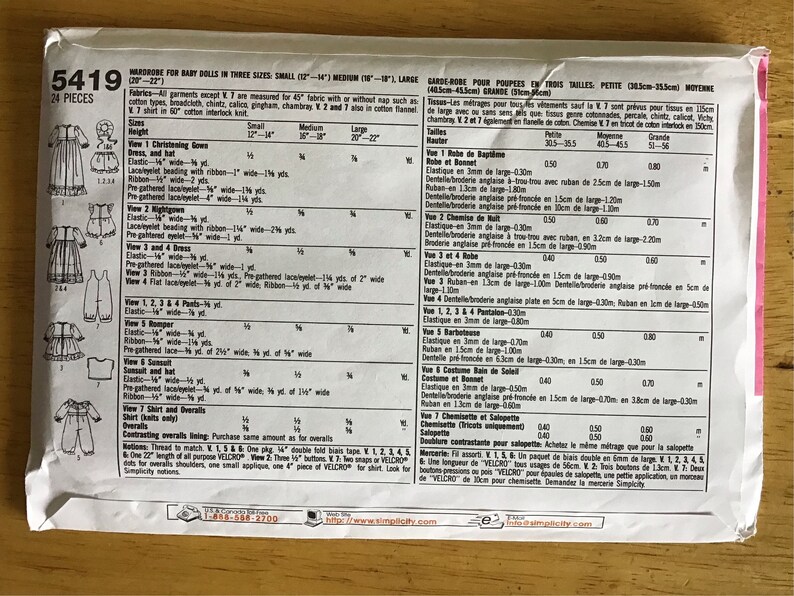 Simplicity Patterns #5419 Wardrobe for Dolls in Three Sizes - Etsy