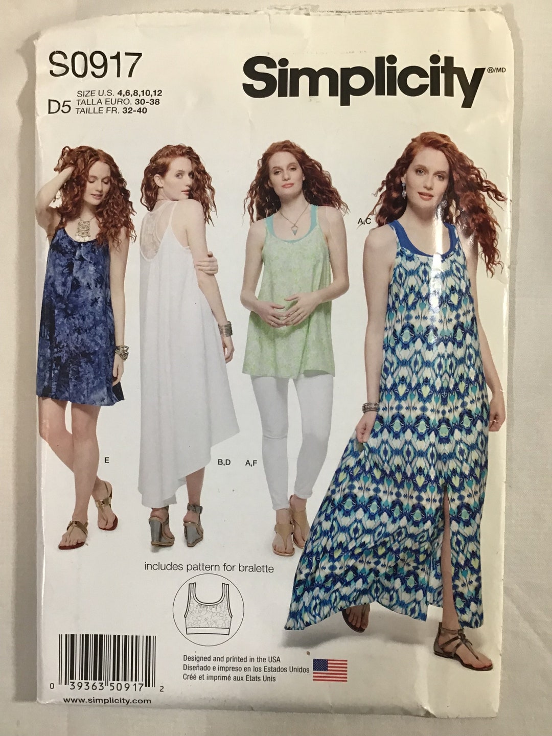 Simplicity Pattern #S0917 Misses Tank Dress or Tunic and Knit Bralette ...