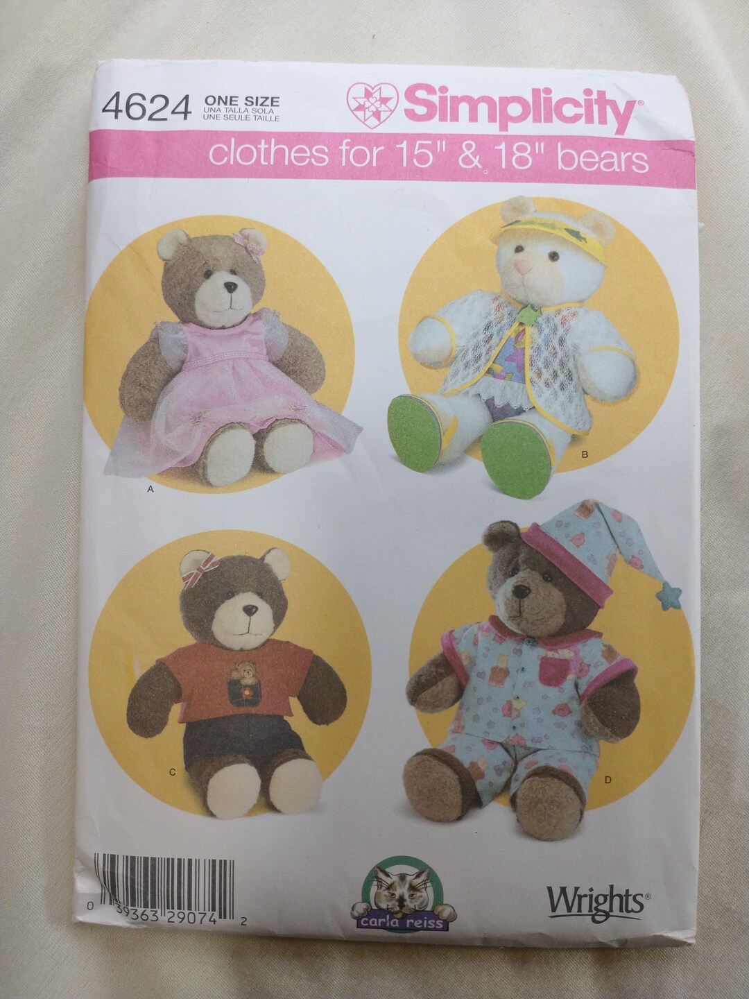 Simplicity Pattern 4624 Clothing for 1538cm and 1845.5cm Bears - Etsy