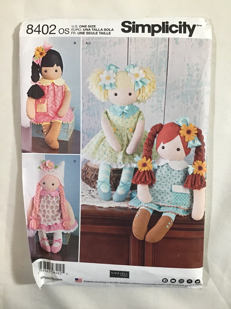 Simplicity Pattern #8402 23" Stuffed Dolls With Clothes - Etsy