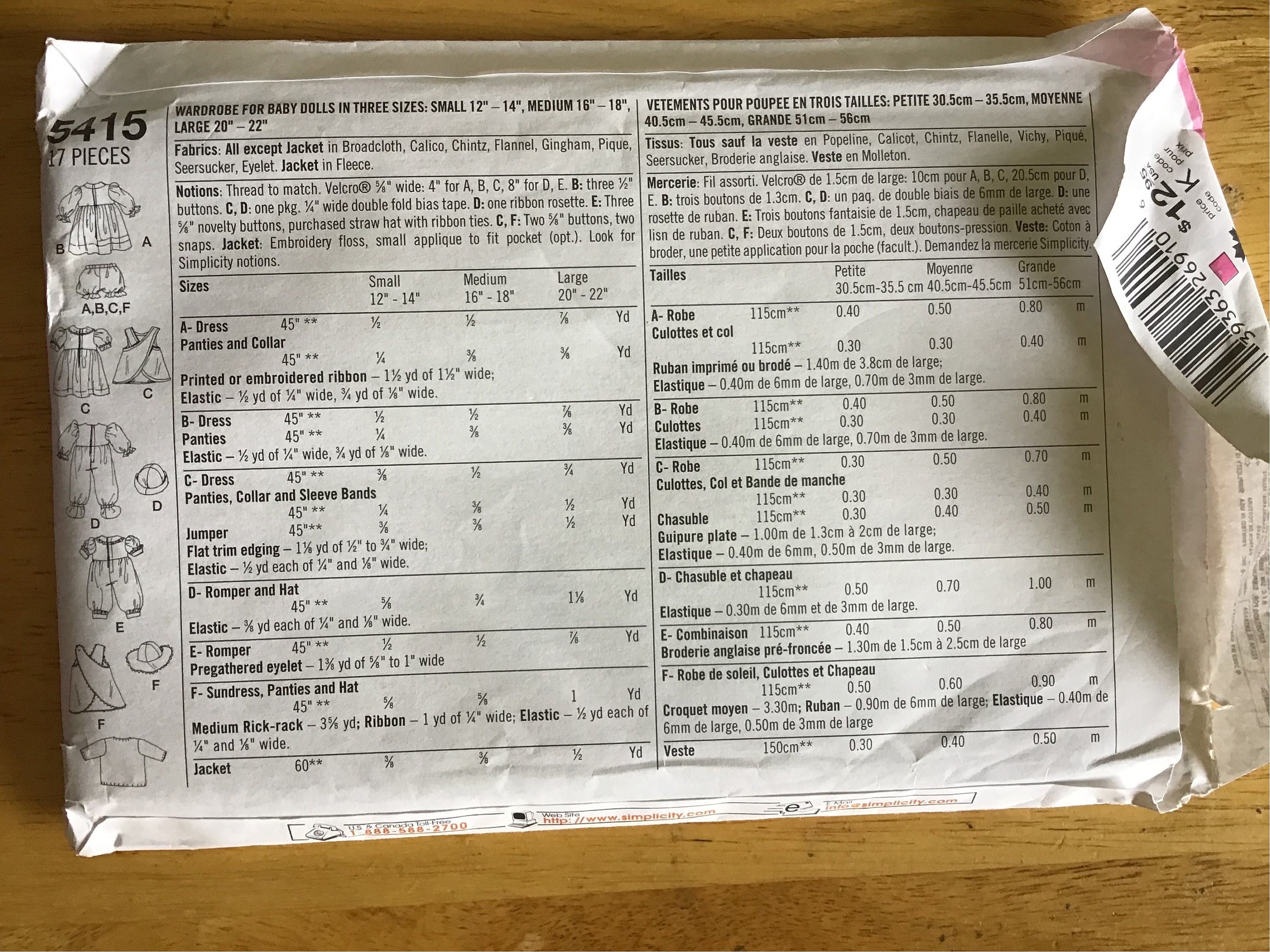 Simplicity Patterns #5415 Wardrobe for Dolls in Three Sizes - Etsy