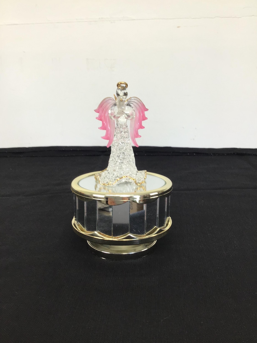 Glass Angel Music Box With 22 KT Gold Accents, Rotating Mirrored ...