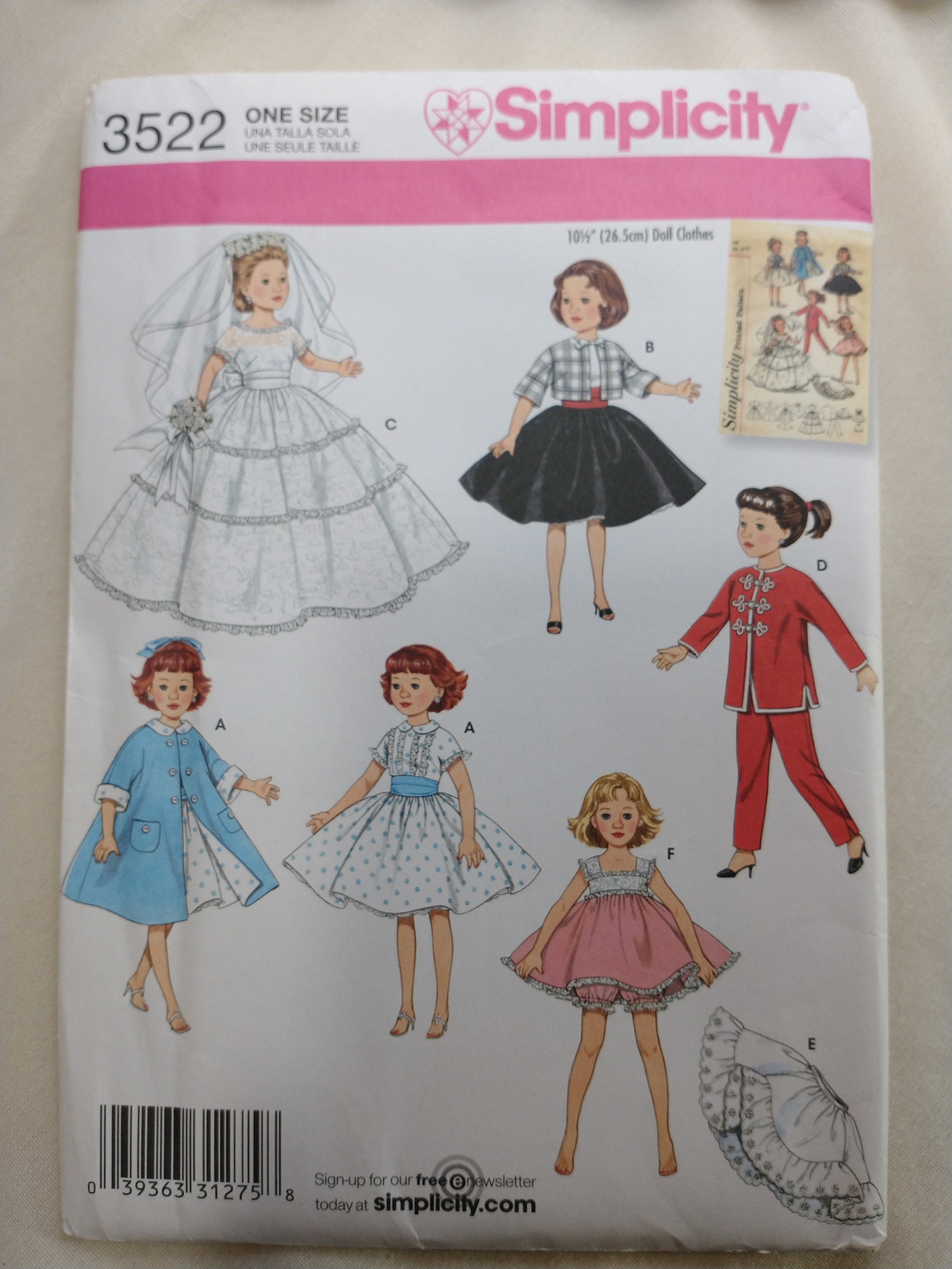Simplicity Pattern #3522 10 1/2"(26.5cm) Clothes for Dolls Such as ...