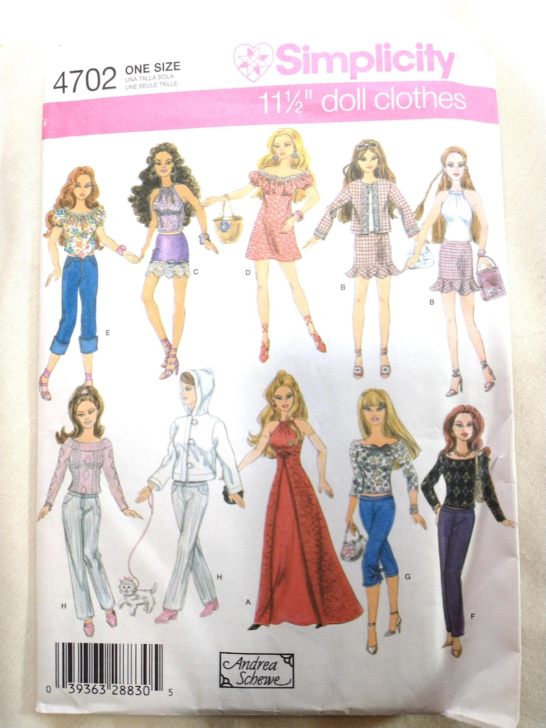 Simplicity Pattern #4702 11.5"(29cm) Fashion Doll Clothes - Etsy