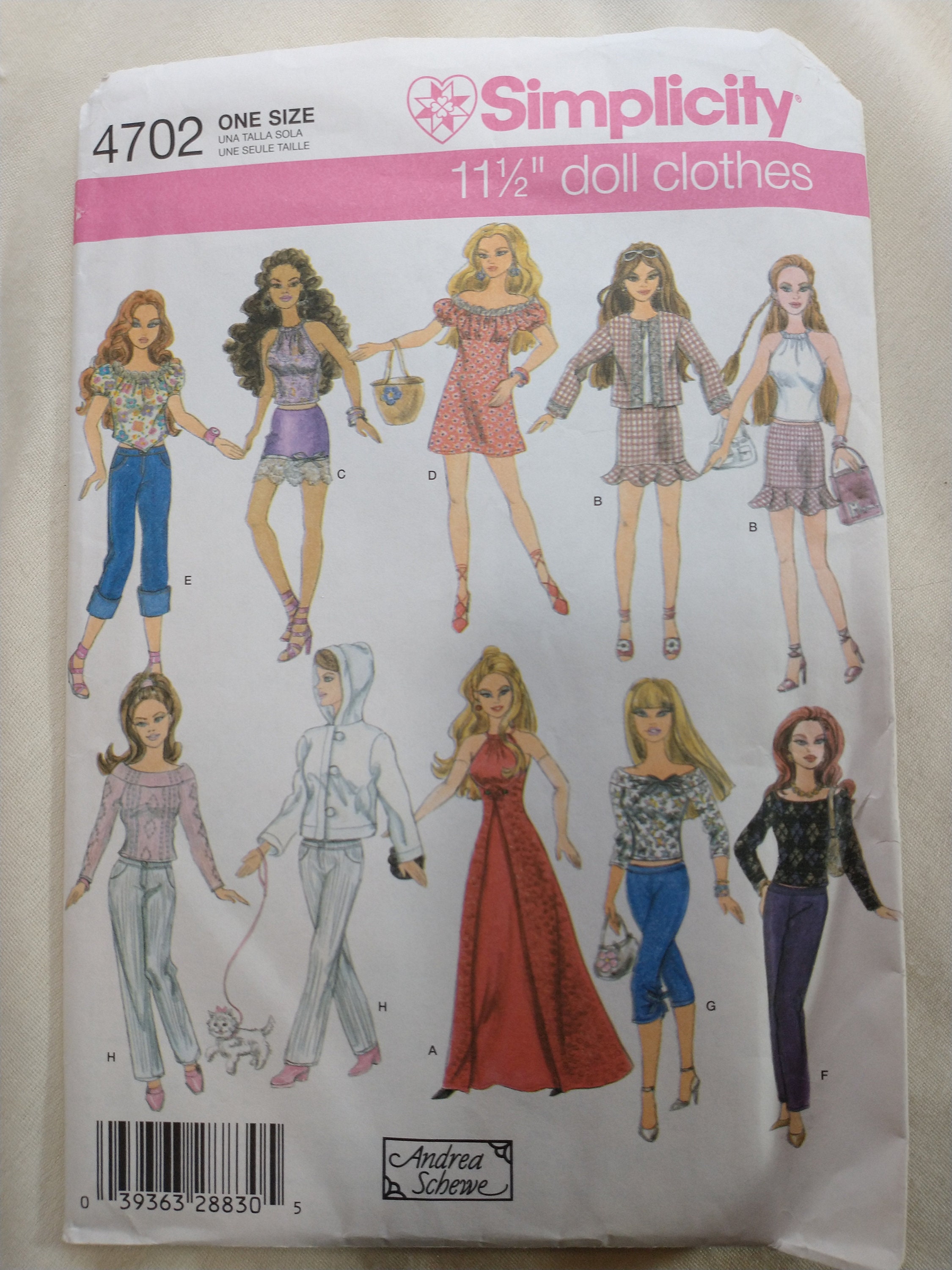 Simplicity Pattern 4702 11.529cm Fashion Doll Clothes - Etsy
