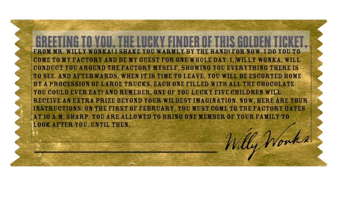 Customizable Golden Ticket to Print: Charlie and the Chocolate Factory ...