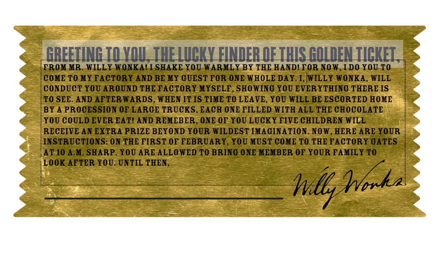 Customizable Golden Ticket to Print: Charlie and the Chocolate Factory ...