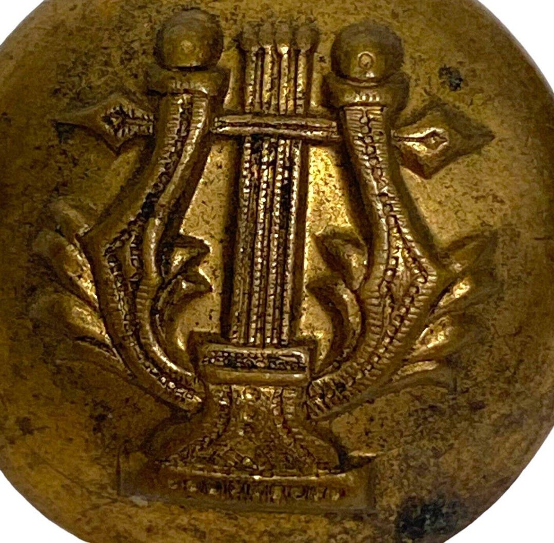 Vintage Musicians Button Harp Lyre Waterbury Button Co. Brass Marching ...