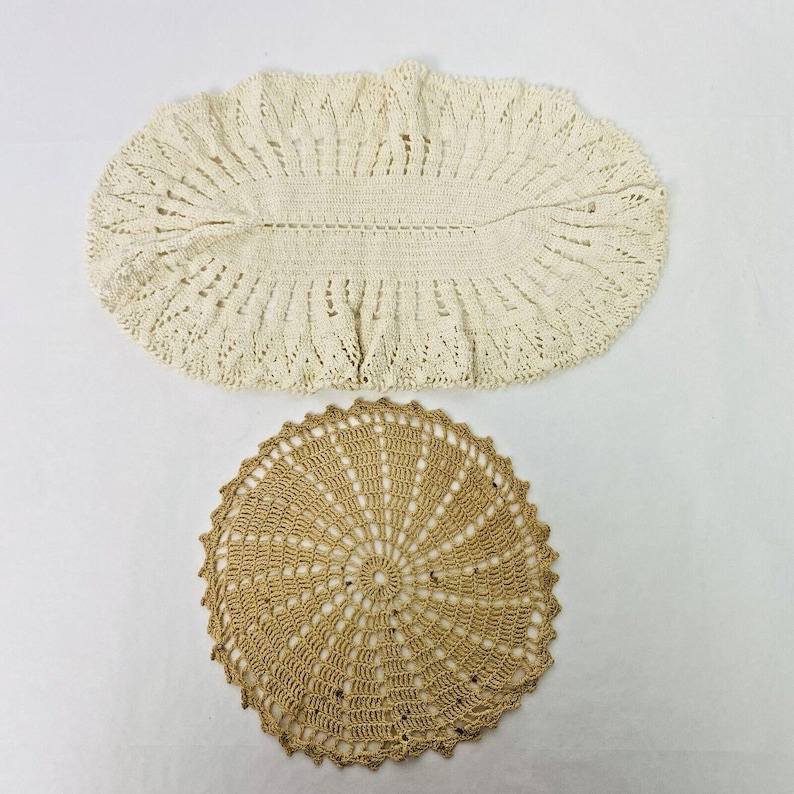 Vintage Doily Doilies Lot Crochet Ecru Round and Oblong Table Decor ...