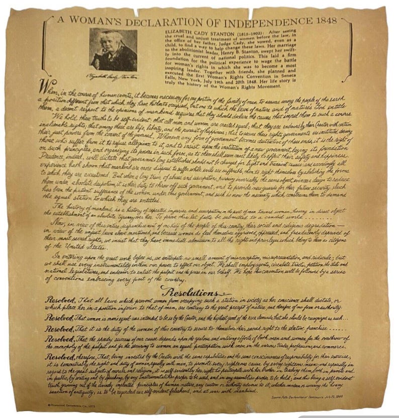 A Woman's Declaration of Independence 1848 Reproduction Document ...