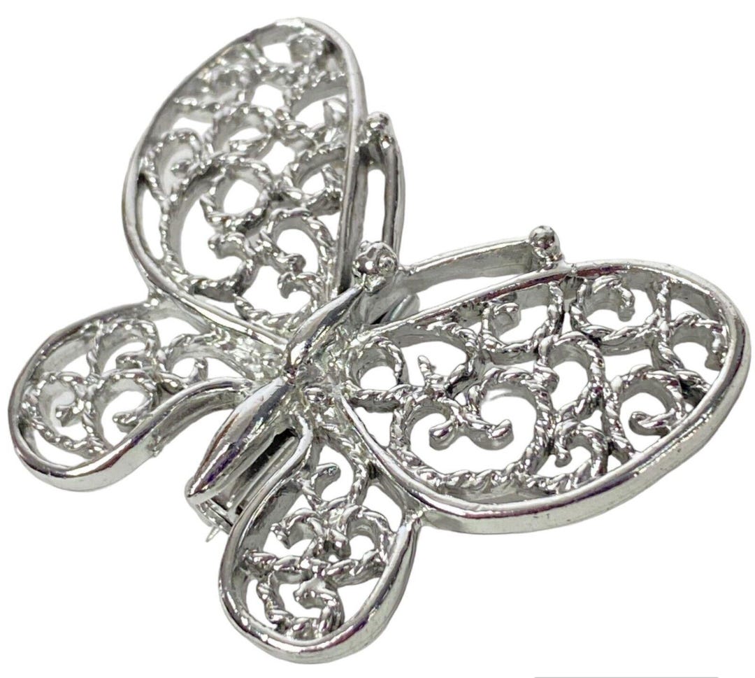 Gerry's Vintage Butterfly Brooch Pin Silver Tone Filigree Signed Nature ...