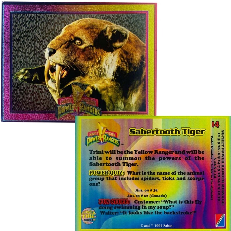 Mighty Morphin Power Rangers Sabertooth Tiger Foil Series 1 #14 1994 ...