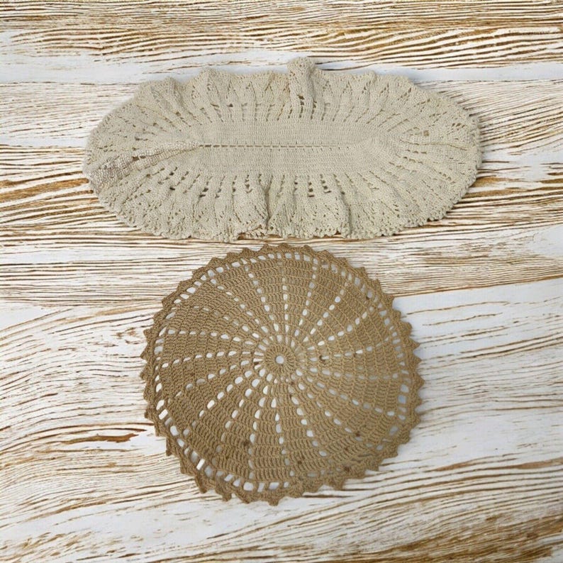 Vintage Doily Doilies Lot Crochet Ecru Round and Oblong Table Decor ...