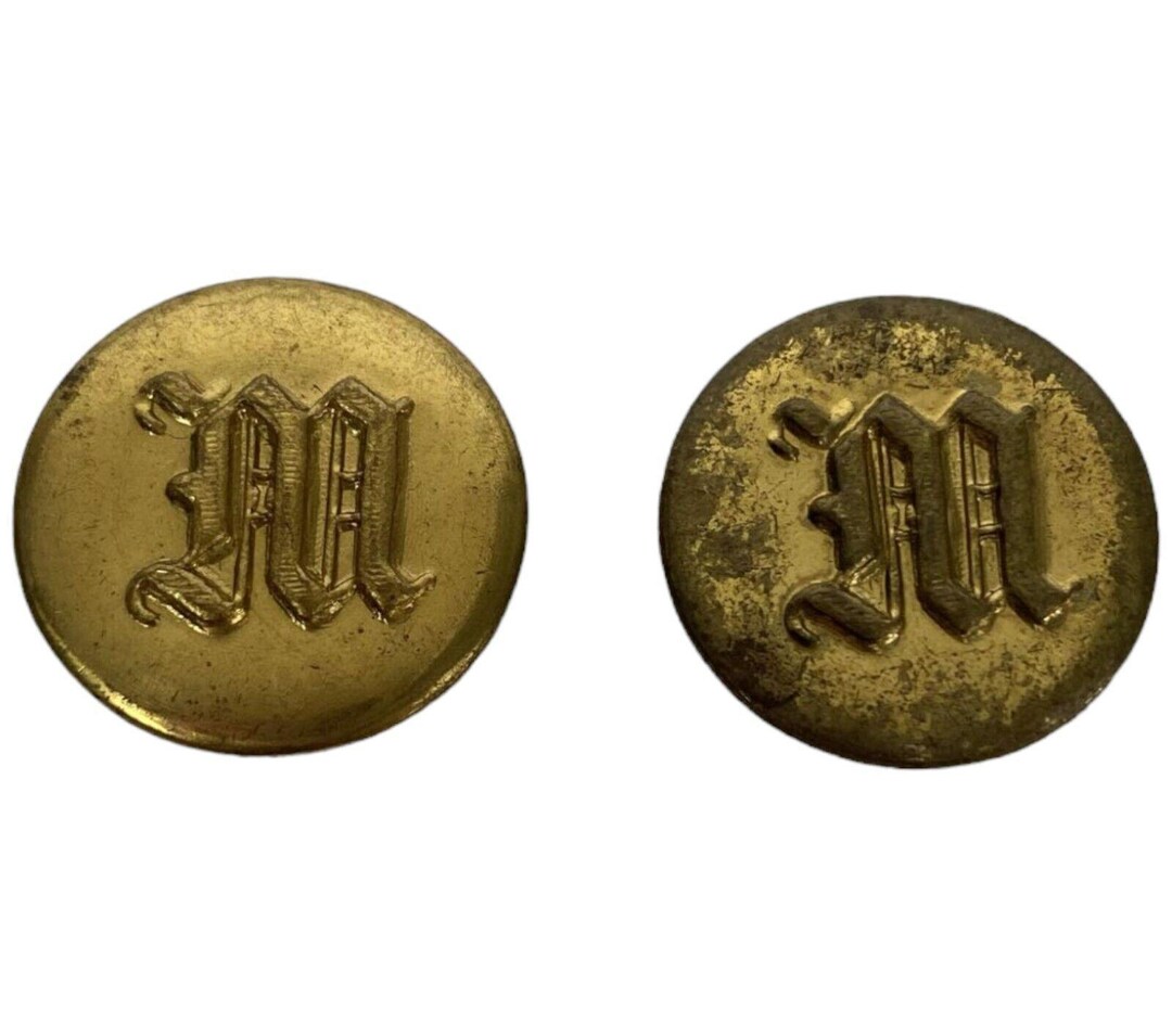 Monogram Letter "m" Crest Lot of 2 Shank Metal Button Gold Tone ...