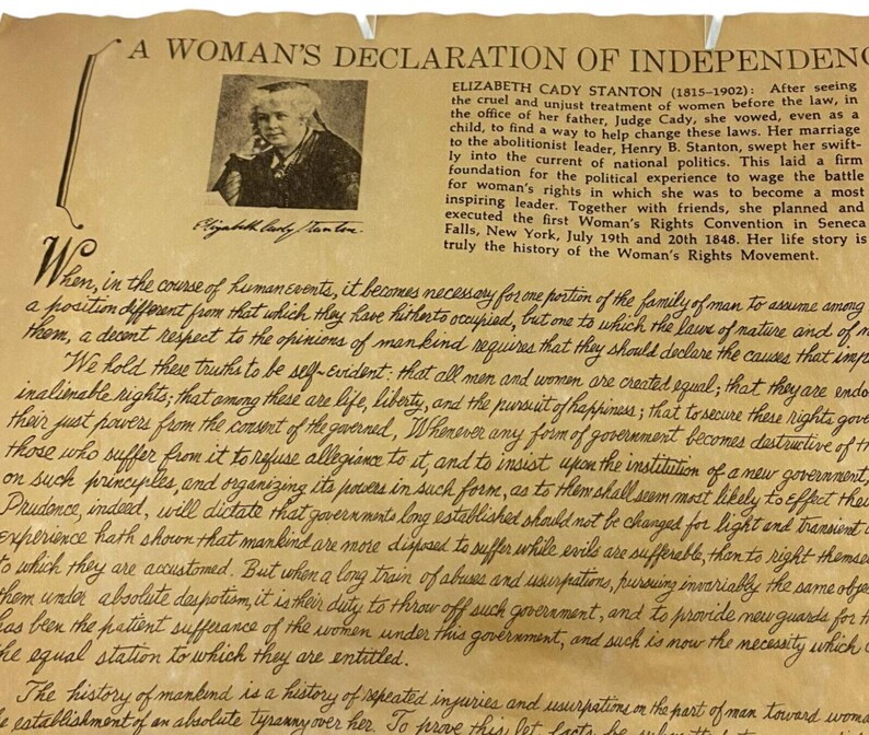 A Woman's Declaration of Independence 1848 Reproduction Document ...