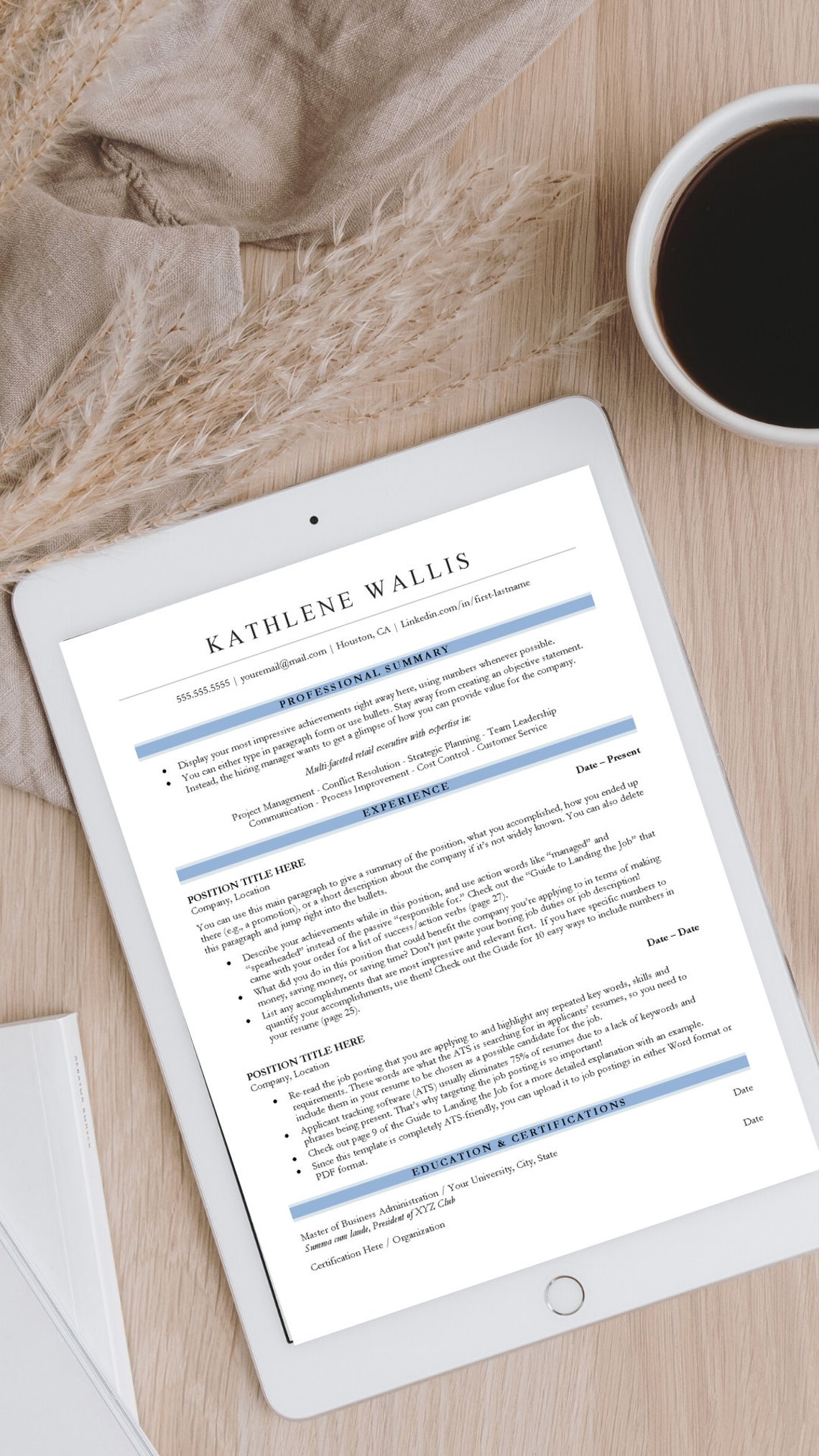 ATS Friendly Resume Template for Word, Pages, Google Docs Resume ...