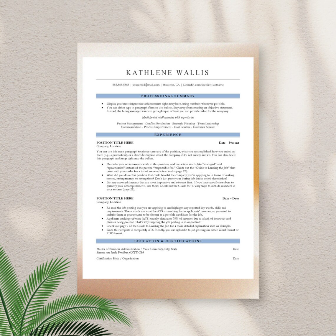 ATS Friendly Resume Template for Word, Pages, Google Docs Resume ...