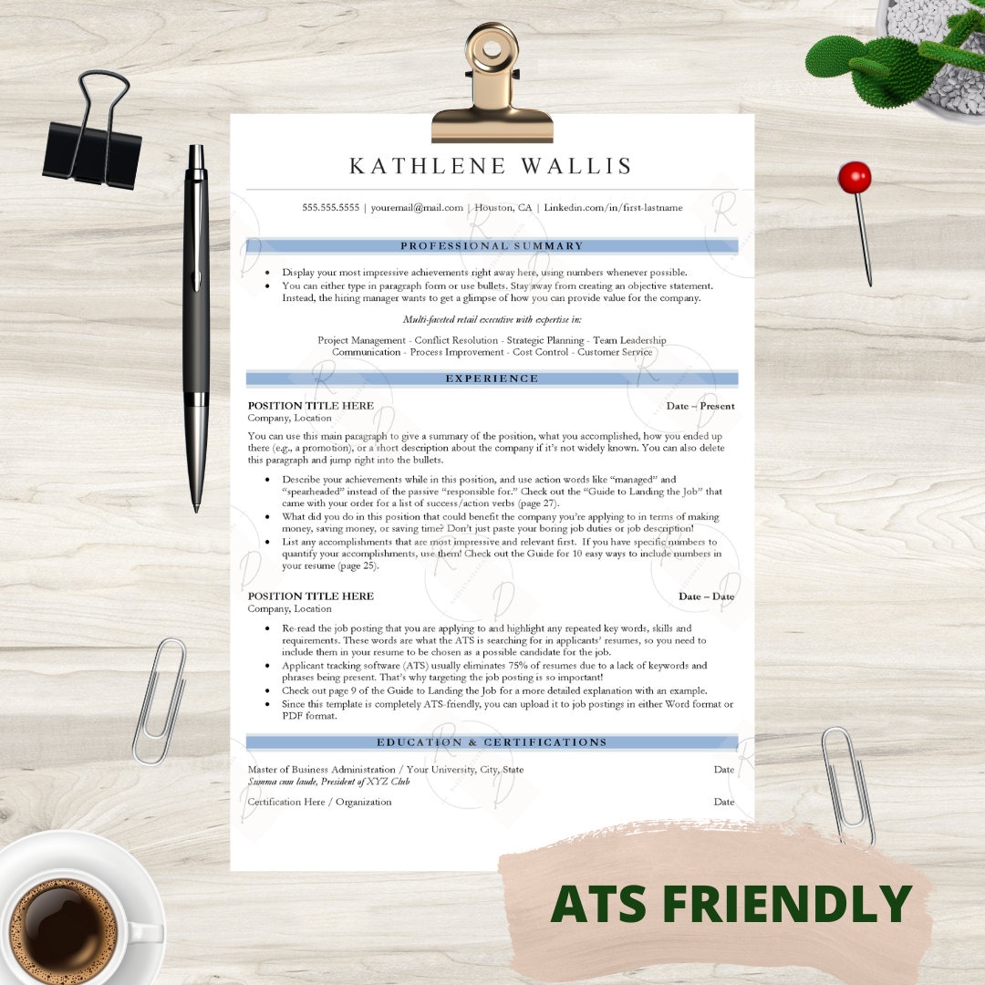 ATS Friendly Resume Template for Word, Pages, Google Docs Resume ...