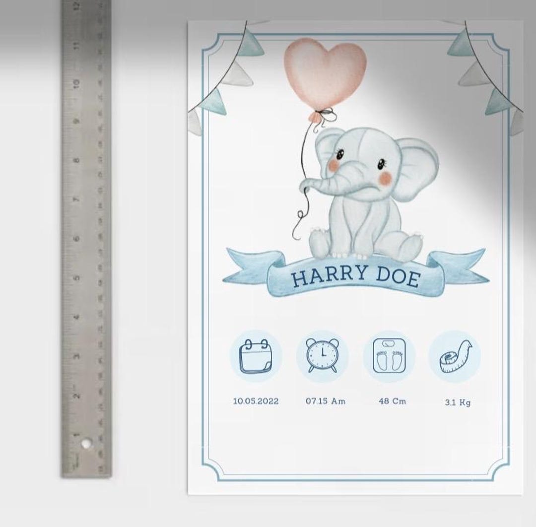 PDF A4 Personalised Babyboy Print, Baby Personalised Print ...