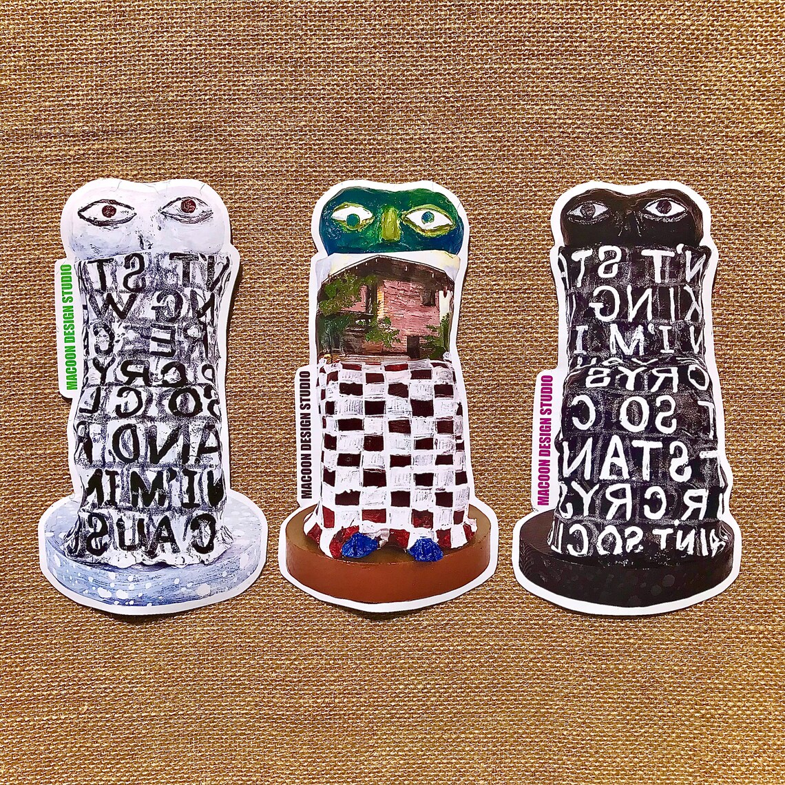 Large Unique Art Stickers, Sticker Set of 3, Original Design, Big Vinyl ...